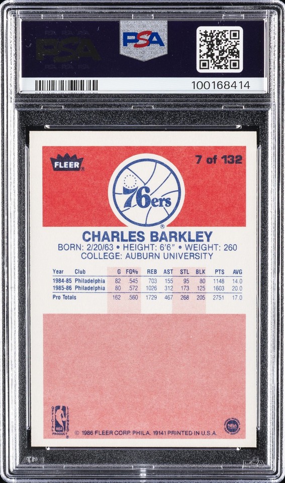 1986 FLEER #7 CHARLES BARKLEY ROOKIE RC PSA 8 DNA AUTO 10 | eBay