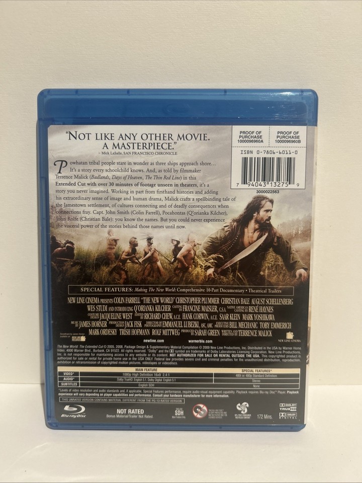 The New World: The Extended Cut (Blu-ray, 2009) Colin Farrell Christian ...