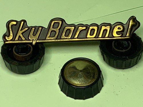 sky baronet vintage radio brass name plate + 3 gold black knobs made in ...