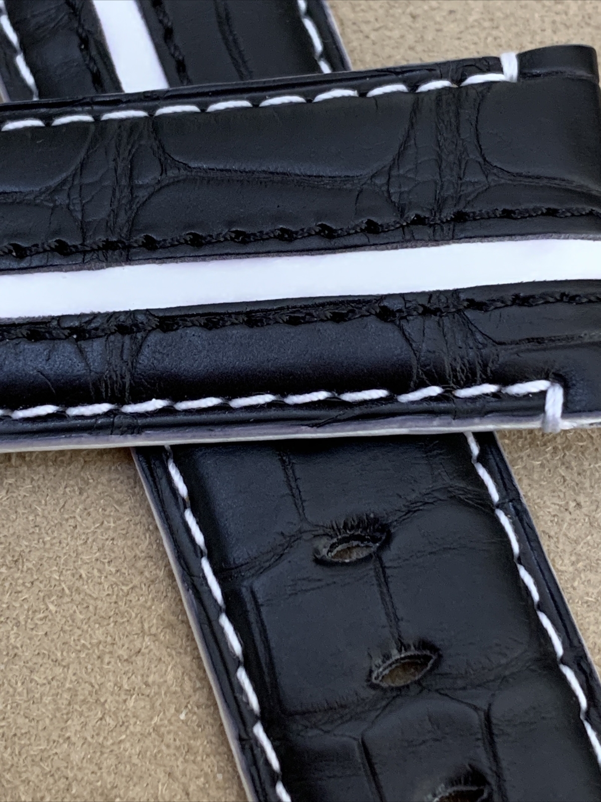 Alligator Tang Watch Strap 24mm x 22 mm Black White 115x75 Genuine Made ...