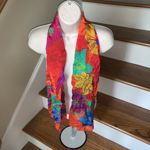 J CREW Maui Luau Lei Flower Bright Hibiscus Rainbow Floral Scarf ...