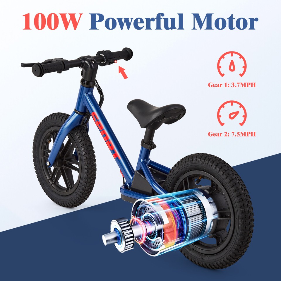 Kids Electric Bike 12 inch Electric Balance Bike with 2 Speed 24V 100W ...