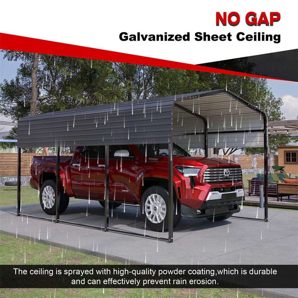 10x15ft Metal Carport Heavy Duty Garage Galvanized Car Shelter for ...