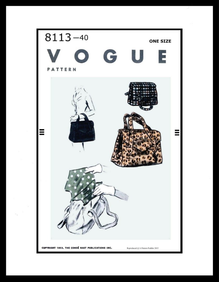 Vogue # 8113 Pattern Handbags Purse Bags Fabric Sewing Vintage 1940's ...