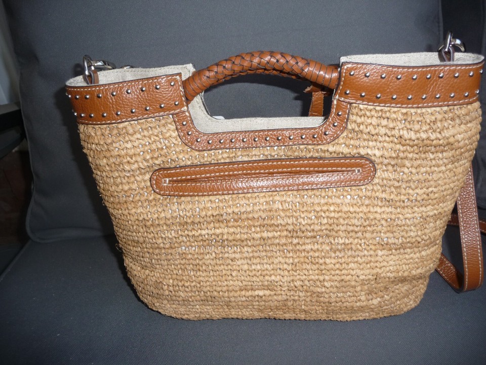 BRIGHTON Pretty Tough Hampton Natural and Wheat Raffia Straw Tote- MINT ...
