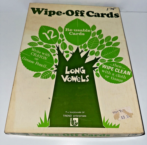 Vintage Retro Wipe-Off Cards Long Vowels Set Of 12 Plastic Coated Trend ...