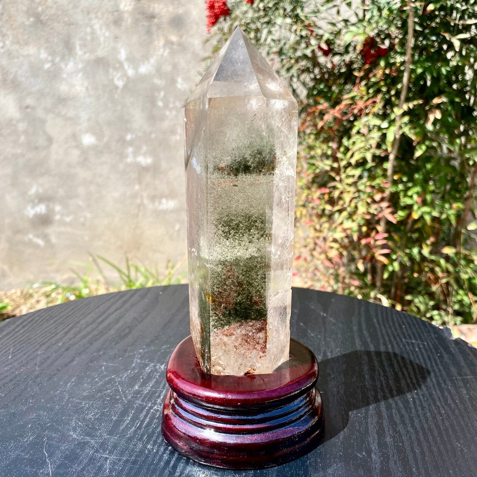 2LB Natural Garden Green Red Ghost Phantom Quartz Crystal Point Tower ...