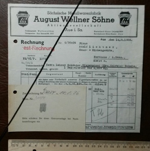 August Wellner Söhne Aue Metallwaren Fabrik 1936 Besteck Messer Gravur ...