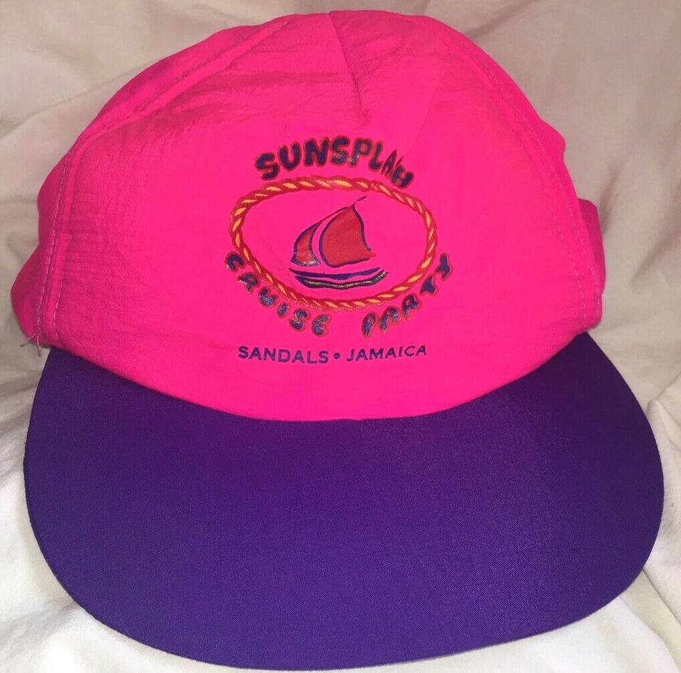 Vtg SANDALS JAMAICA SUNSPLASH HAT Baseball Cap RARE Resort NEON Beach ...