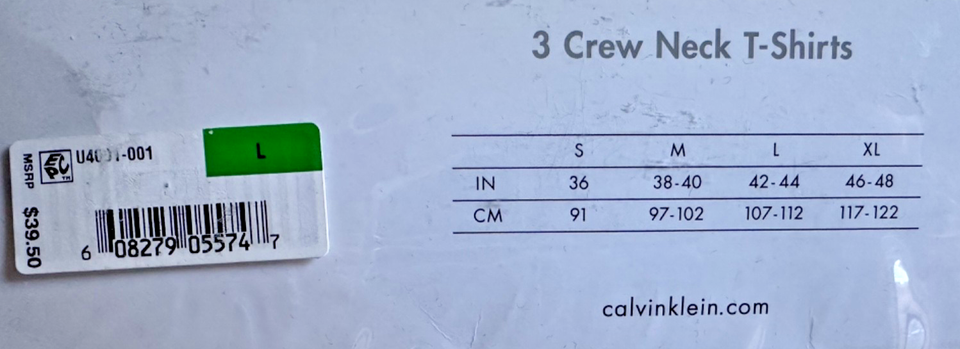 Calvin Klein Men’s L Black 3-Pack Crew Neck T-Shirt 100% Cotton NOS ...