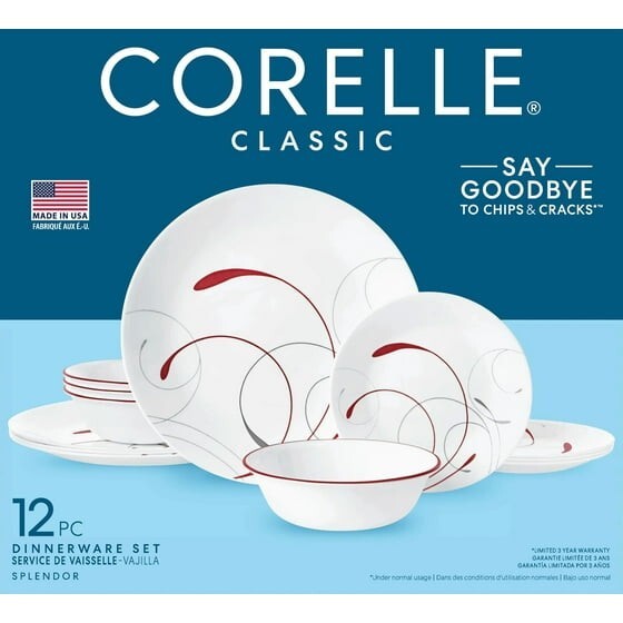 Corelle Splendor, White and Red Round 12-Piece Dinnerware Set | eBay