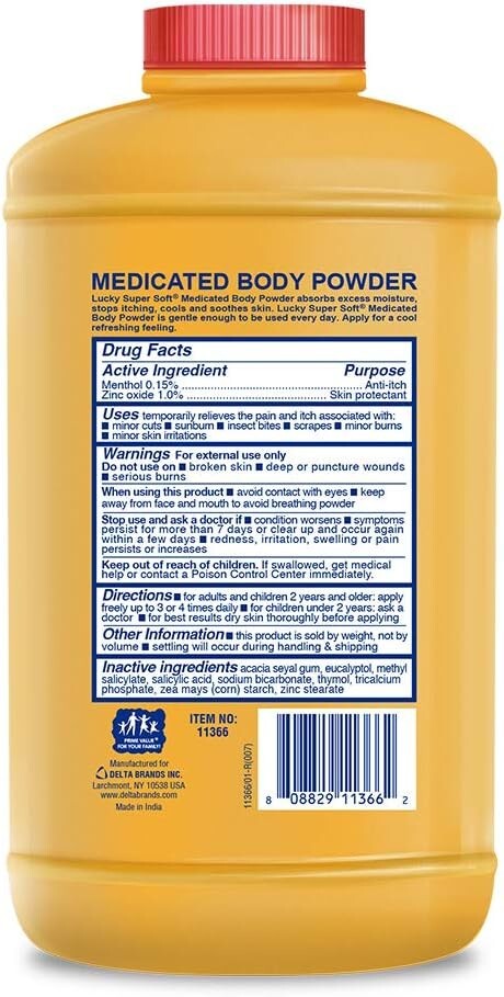 Lucky Super Soft 11366-12 8 oz Medicated Cornstarch Body Powder - Pack ...