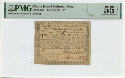 1780 July 2 $7 Rhode Island Colonial RI-287 PMG AU55 EPQ | eBay
