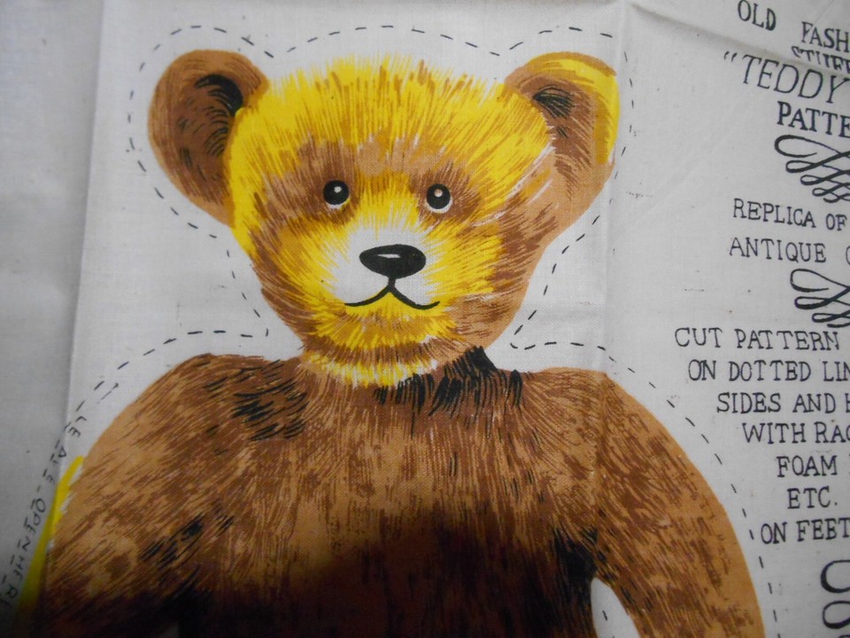 Rare VTG Fabric Panel Shackman Stuffed ANTIQUE TEDDY BEAR Pillow Toy ...