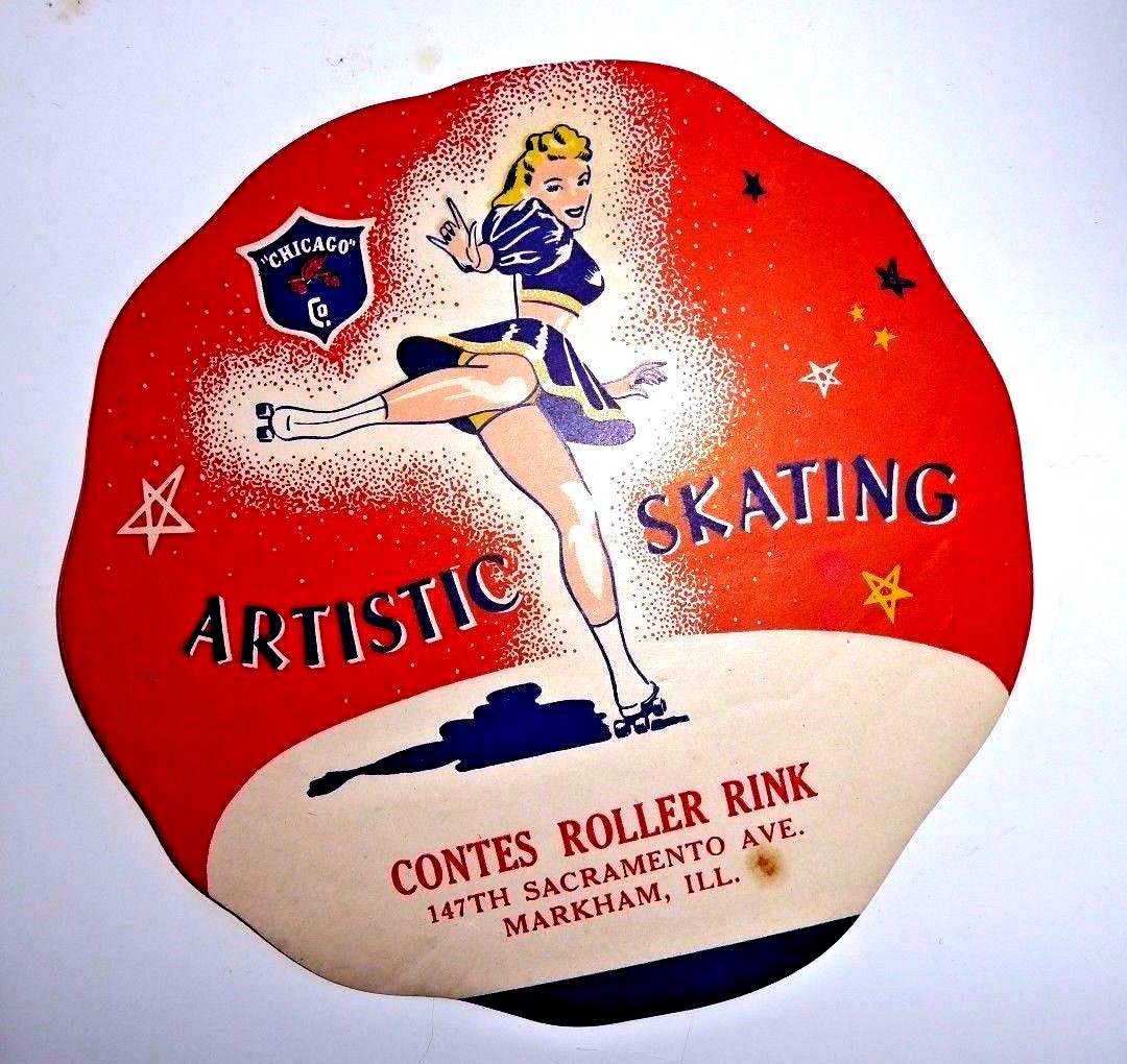 VINTAGE STICKER LABEL ROLLER SKATING ARTISTIC CONTES RINK MARKHAM ...