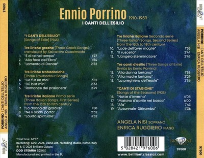 ANGELA NISI / ENRICA RUGGIERO ENNIO PORRINO: I CANTI DELL'ESILIO (SONGS ...