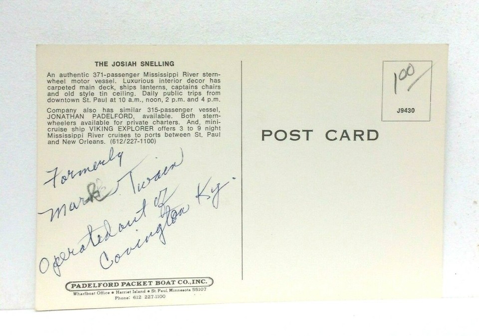 St Paul Minnesota MN Josiah Snelling Mississippi River Boat Postcard | eBay