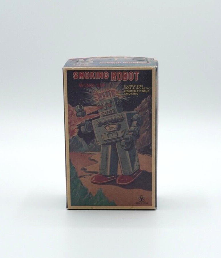 Tin Toy Smoking Robot Wind-Up Spring Action Vintage Rare Blue Yonezawa ...