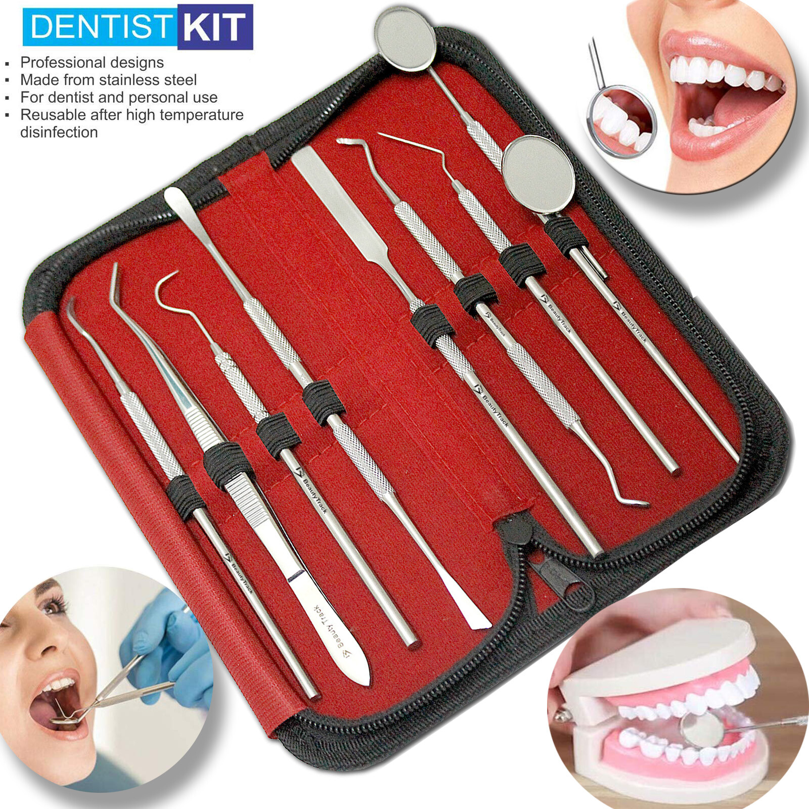 Dental Tartar Calculus Plaque Remover Tooth Scraper Mirror Scalers Set ...