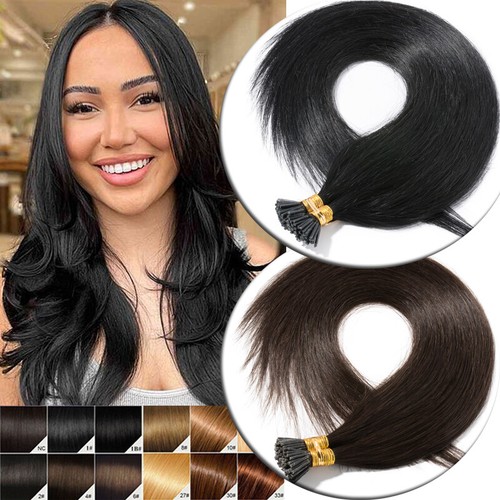 200PCS I-Tip Stick Tips Hair 100% Human Hair Extensions Micro NaNo Ring ...