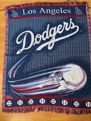 Vtg 90s Los Angeles Dodgers Baseball Spell Out Fringed Throw Blanket ...