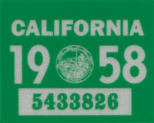 California 1958 Vinyl Sticker Repo TAB for Vintage License CAR-TRUCK ...