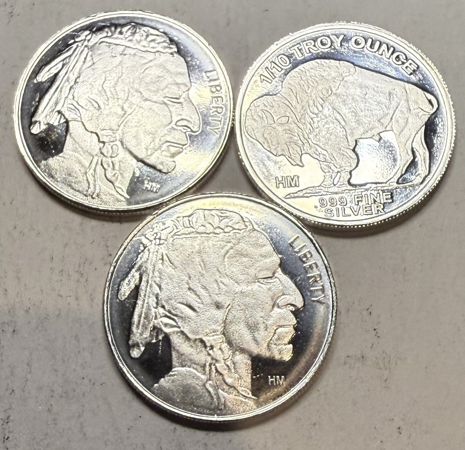BU (3) 1/10th oz Buffalo Silver Coin Round HM Mint ~.999 Silver | eBay