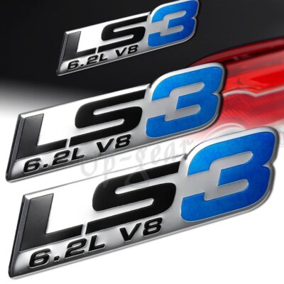 2PCS Blue Aluminum LS3 6.2L V8 Bumper Trunk Sticker Decal Emblem Badge ...