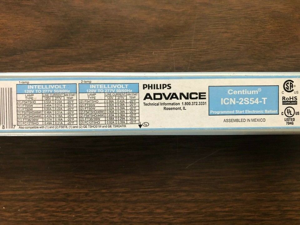 NEW Philips Advance CENTIUM ICN-2S54-T 1 and 2 lamp F54T5 ELECTRONIC ...