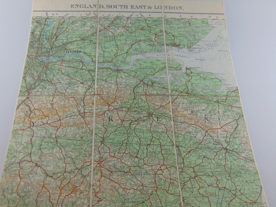 ANTIQUE ORDNANCE SURVEY CLOTH LINEN DISSECTED MAP 1922 SOUTH EAST ...