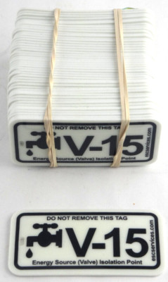 Valve Isolation Point Tags, V-15, 3"Lx1.5"W, Black on White, Qty. 48 ...