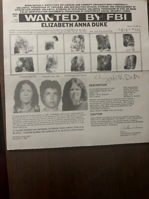 1988 FBI WANTED POSTER M19CO Elizabeth Anna Duke US SENATE BOMBING | eBay