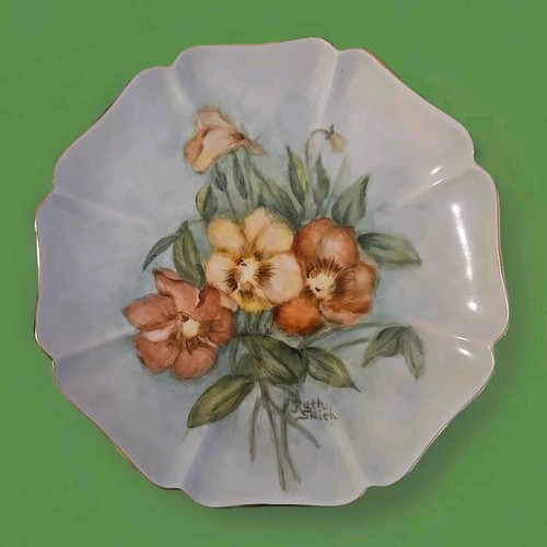 Vintage Hand-painted SIGNED By Ruth Smith. Floral Design 8.25" Gold ...