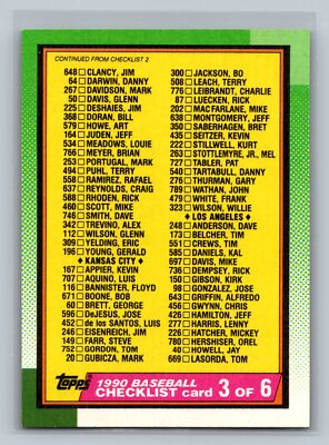 1990 Topps #376 Checklist 3 of 6 Checklist Various NM-MT | eBay