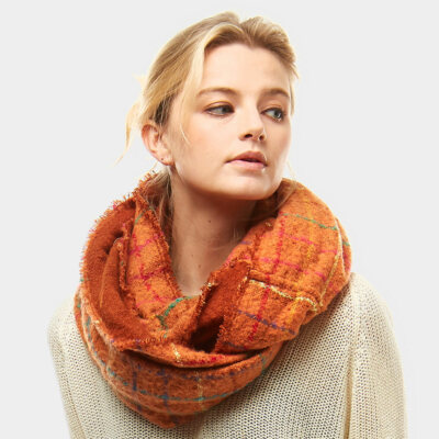 NEW Rusty Orange Rainbow Windowpane Infinity Fringe Edge Boho Shabby ...