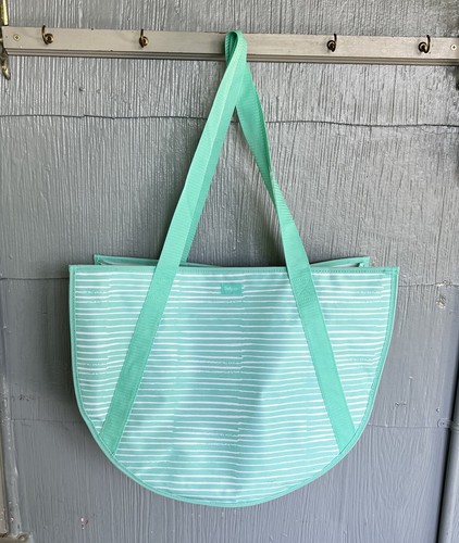 Thirty One Round Utility Tote Bag Miami Stripe Mint Green White Beach ...
