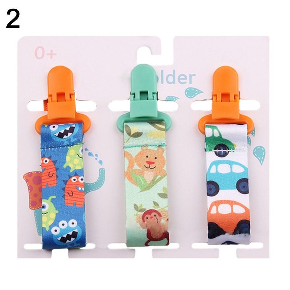 3PCs Pacifier Chain Bracket Dummy Clips Cartoon Print Pacifier Chain ...
