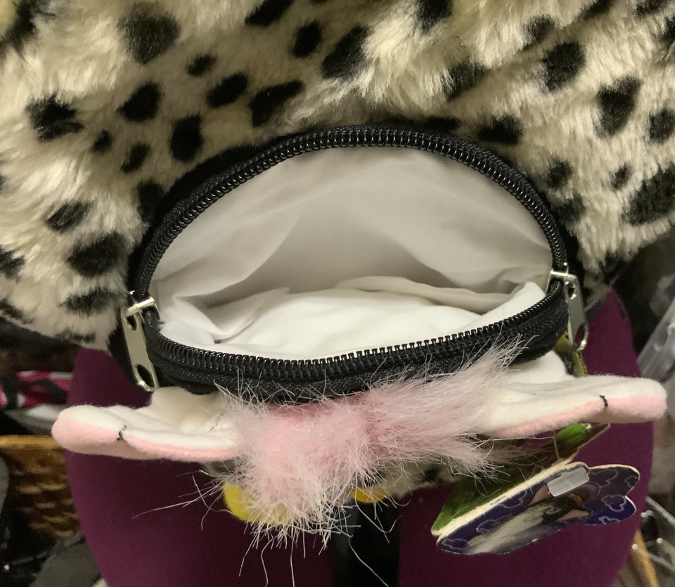 Vintage FURBY Adjustable Mini Bag Zipper Backpack White Black Spots ...