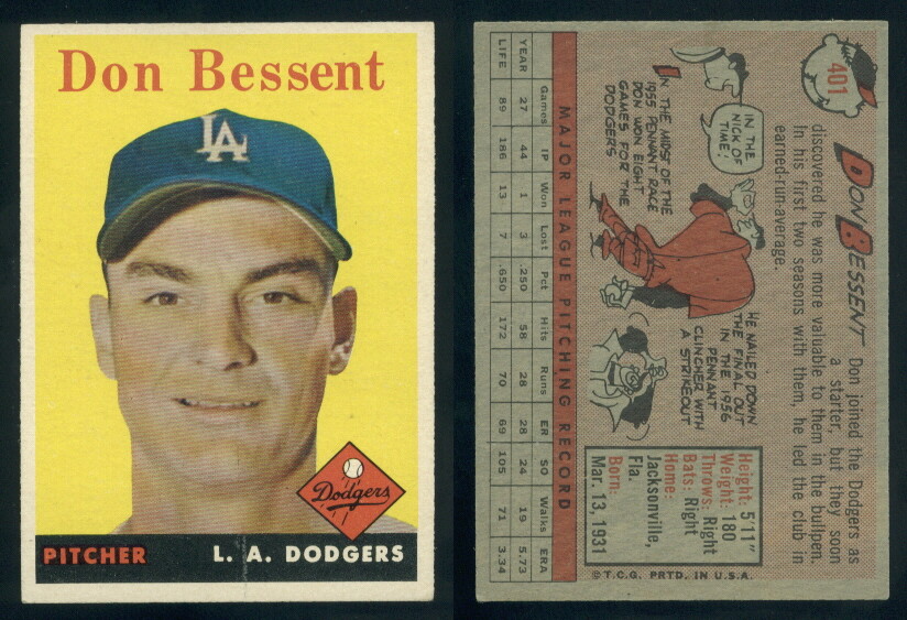 (60595) 1958 Topps 401 Don Bessent Dodgers-EM | eBay
