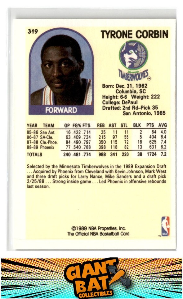 1989 Hoops #319 Tyrone Corbin | eBay