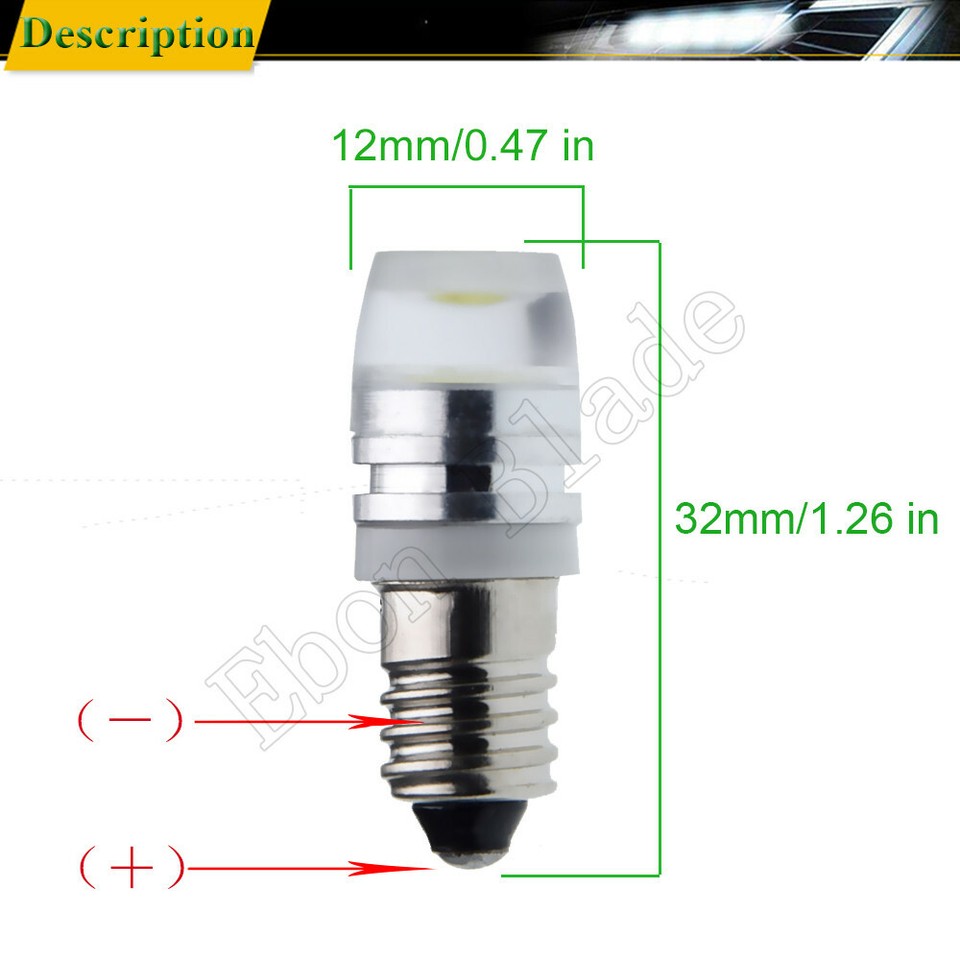 2Pcs 24V DC E10 1447 Screw Base LED Lamp COB 2W White 6000K Bright Bulb ...