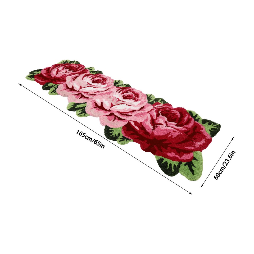 4 Roses Polyester and Tpr Flower Rug Mat - Pink and Green-Unique Style ...