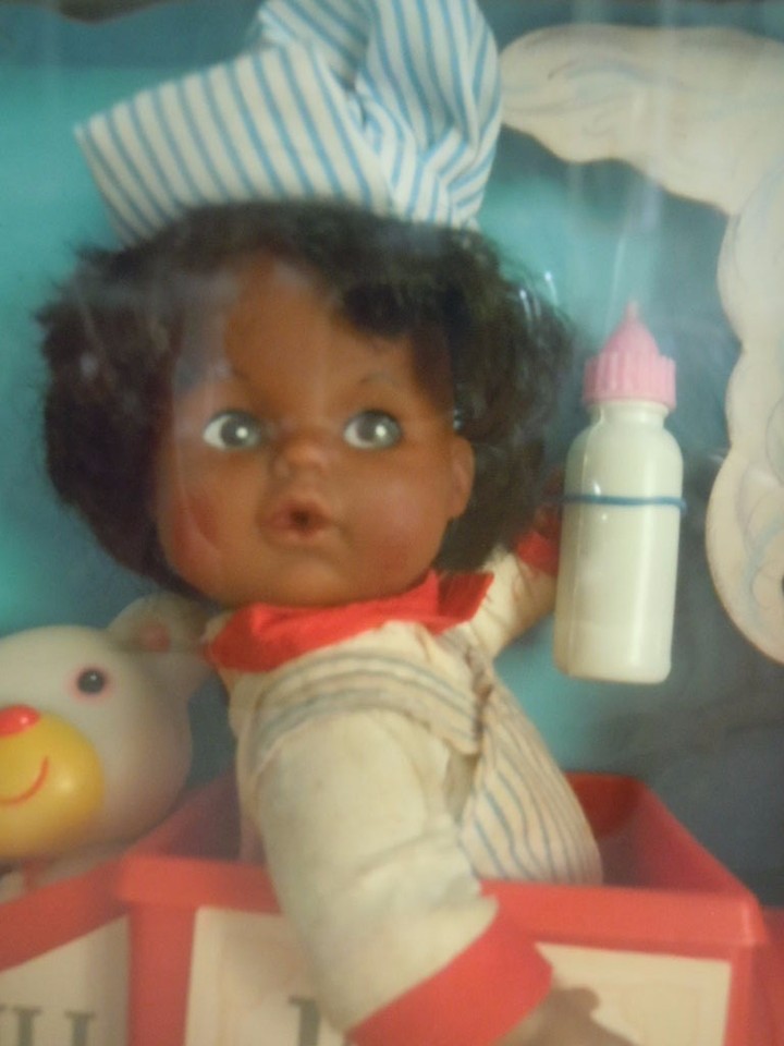 RARE AFRICAN AMERICAN DOLL ! VINTAGE LOVEE DOLL JAMIE & BABY BEAR PULL ...