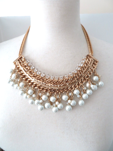 NEW TALBOTS PEARL BIB NECKLACE 16-19" | eBay