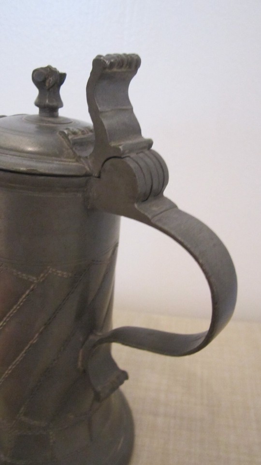 Antique Pewter EARLY Tankard Stein Server Pot Heart Spout Unmarked ...