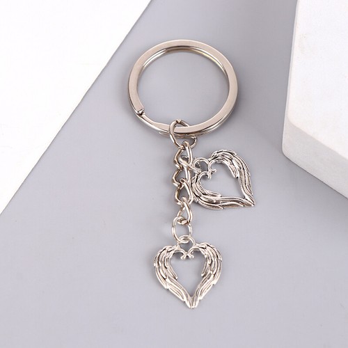 Love-shape Wings Key Chain Metal Statue Pendant Car Key Ring Charms Bag ...
