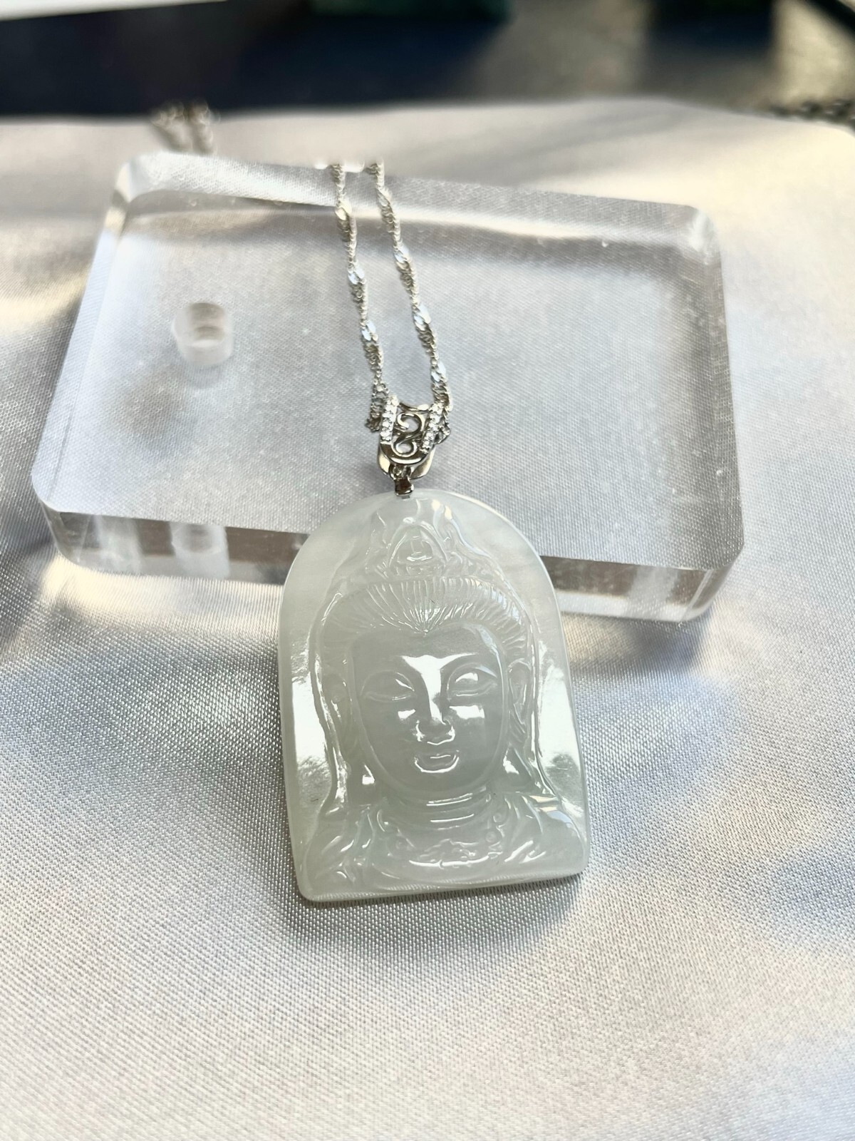 S925 Clear Guanyin Pendant Jadeite Silver Setting Gift For Her For Him ...