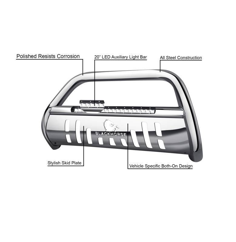 Black Horse BEACON Bull Bar Push Guard w/Skid Stainless fit 16-23 ...