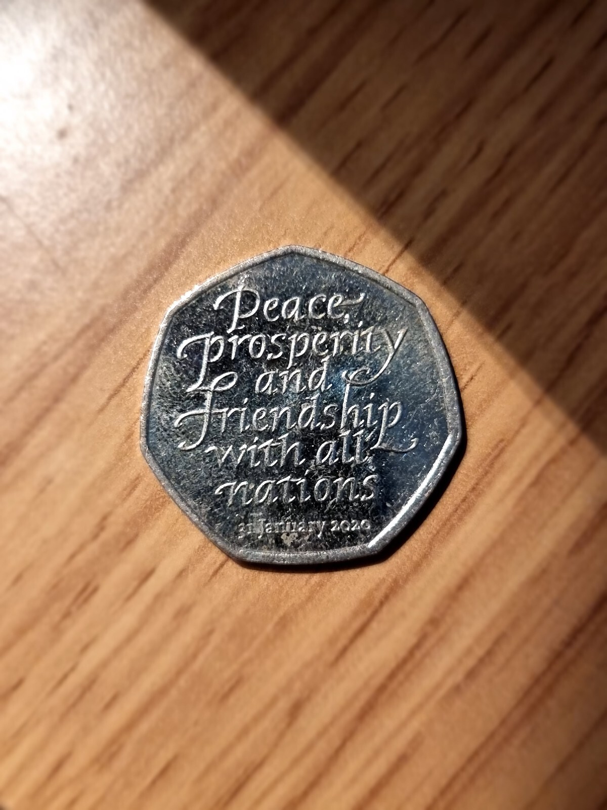 VERY RARE Brexit 50p Coin. Peace Prosperity And Friendship With All ...