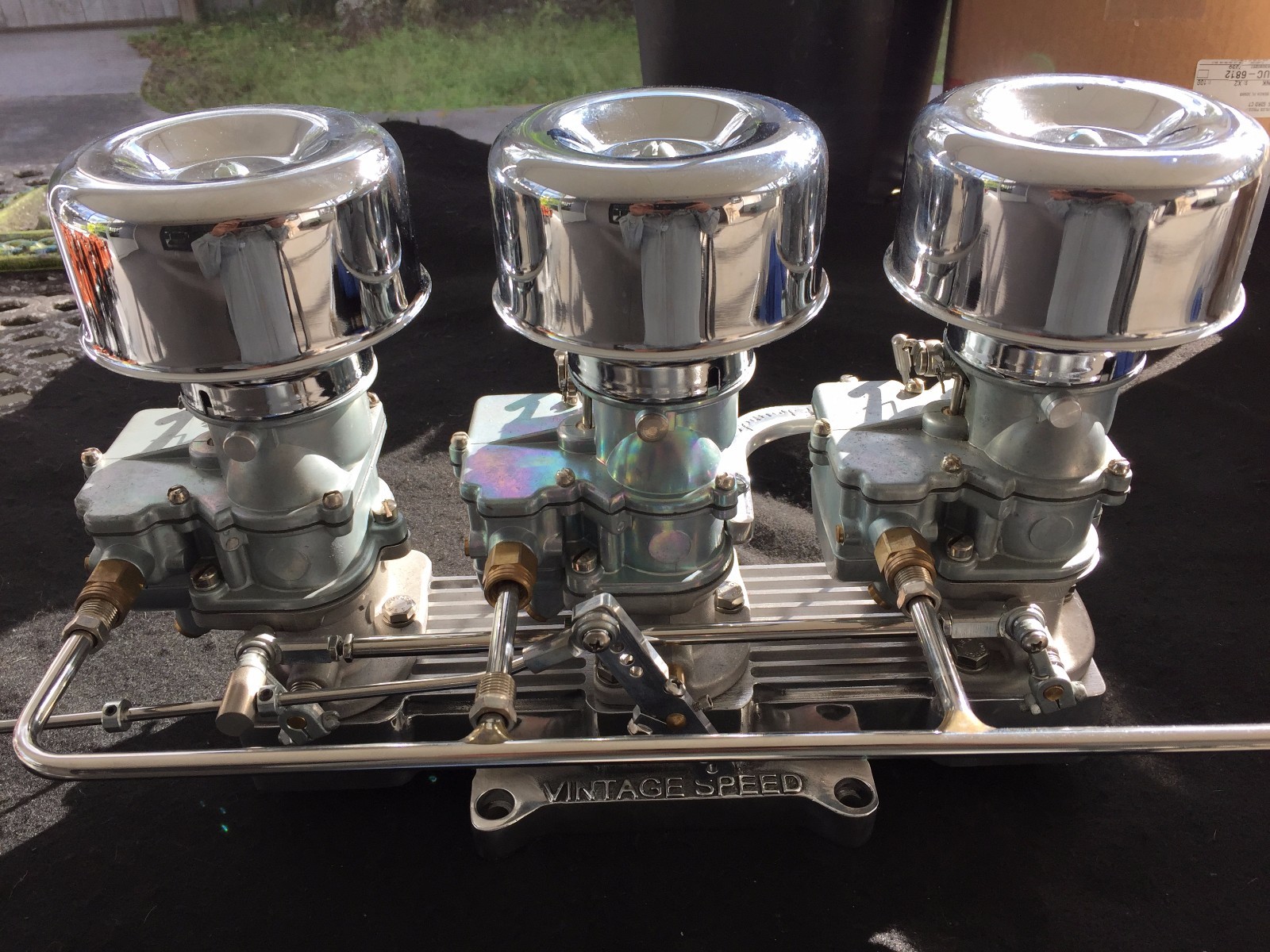 VINTAGE SPEED STROMBERG 97 3 x 2 CARB TO 4 V ADAPTER SET TRI POWER HOT ...